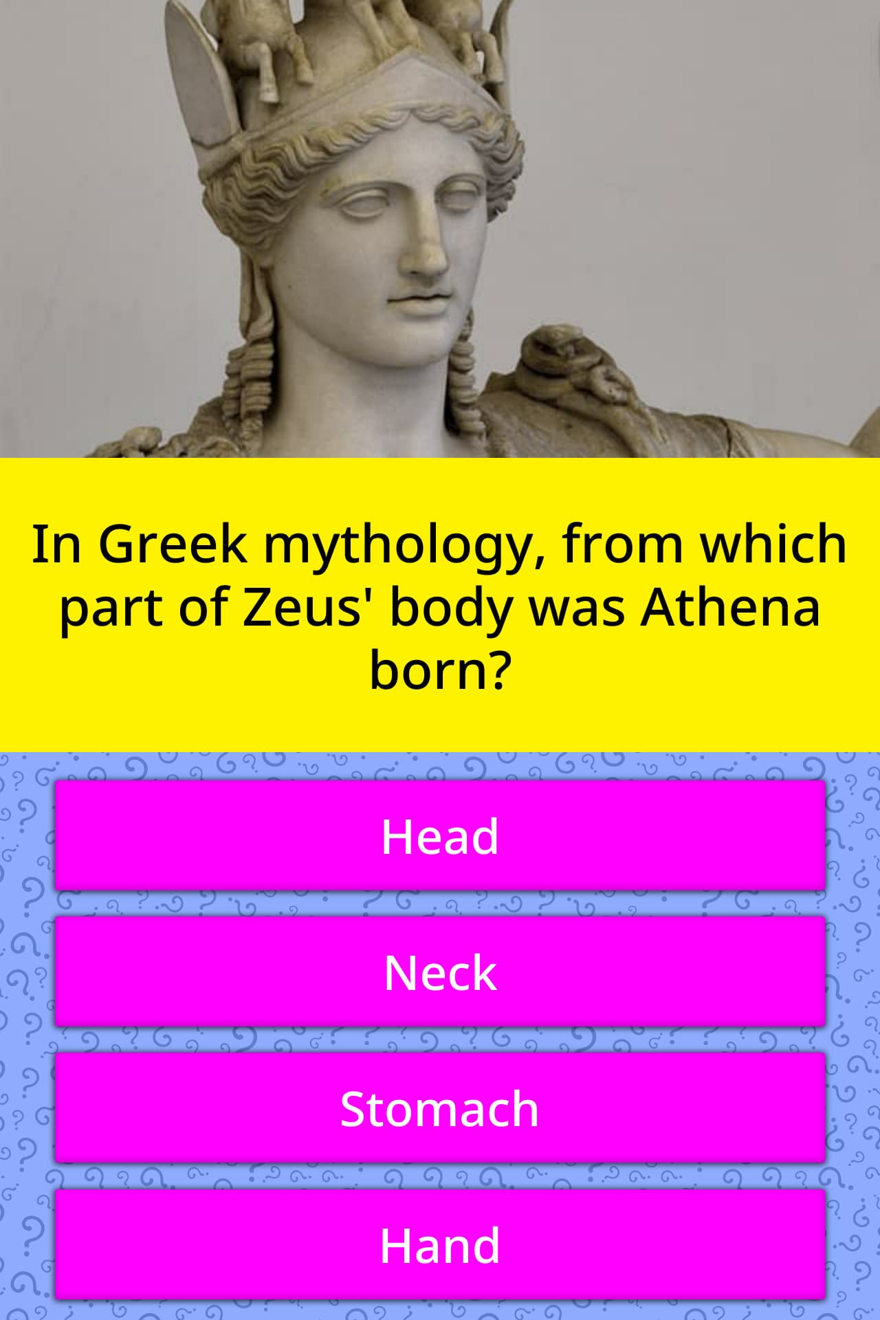 In Greek mythology, from which part... | Trivia Questions | QuizzClub
