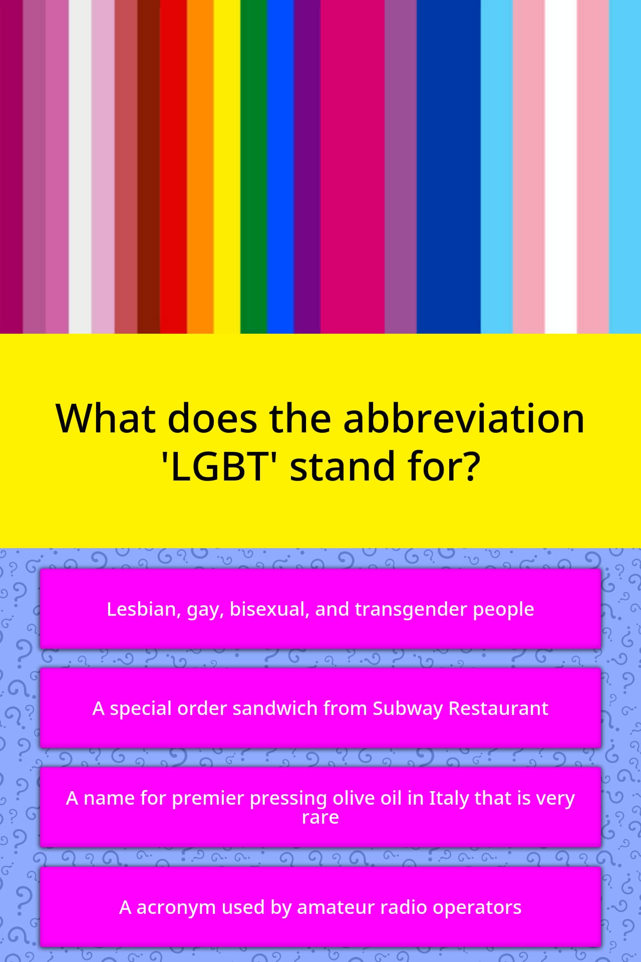 What Does The Abbreviation LGBT Trivia ions QuizzClub