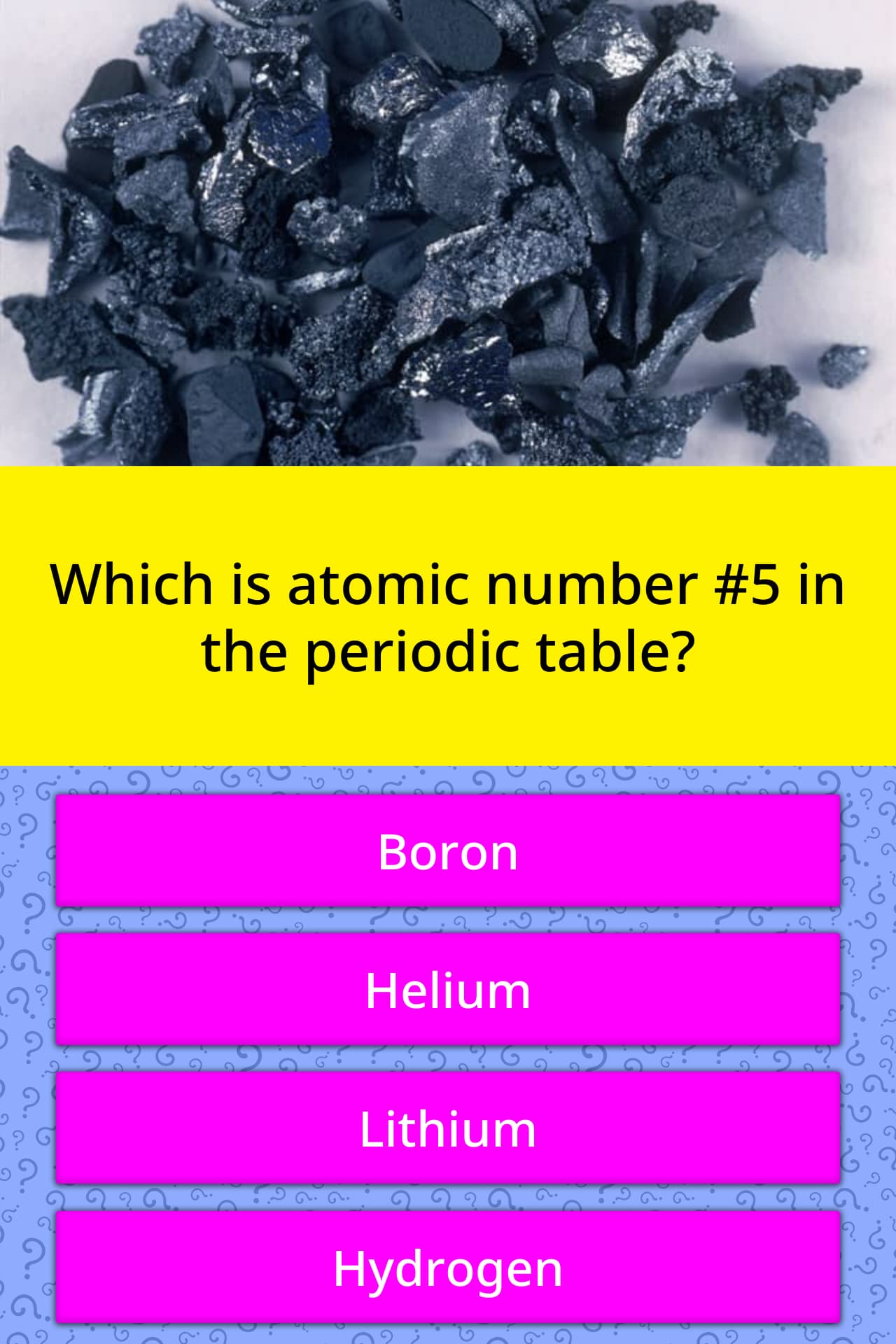Which Is Atomic Number 5 In The Trivia Answers QuizzClub