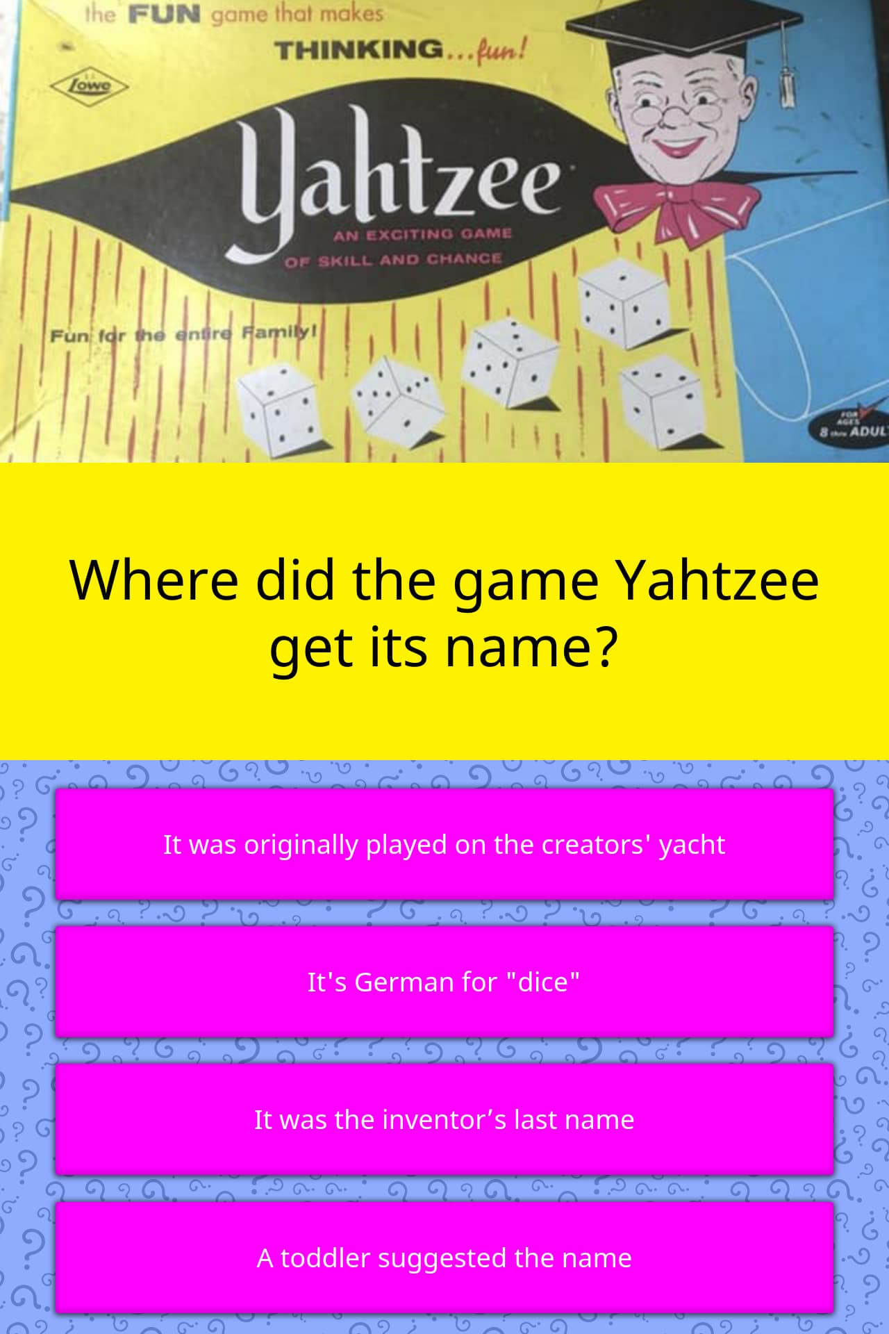 Where Did The Game Yahtzee Get Its Name Trivia Questions